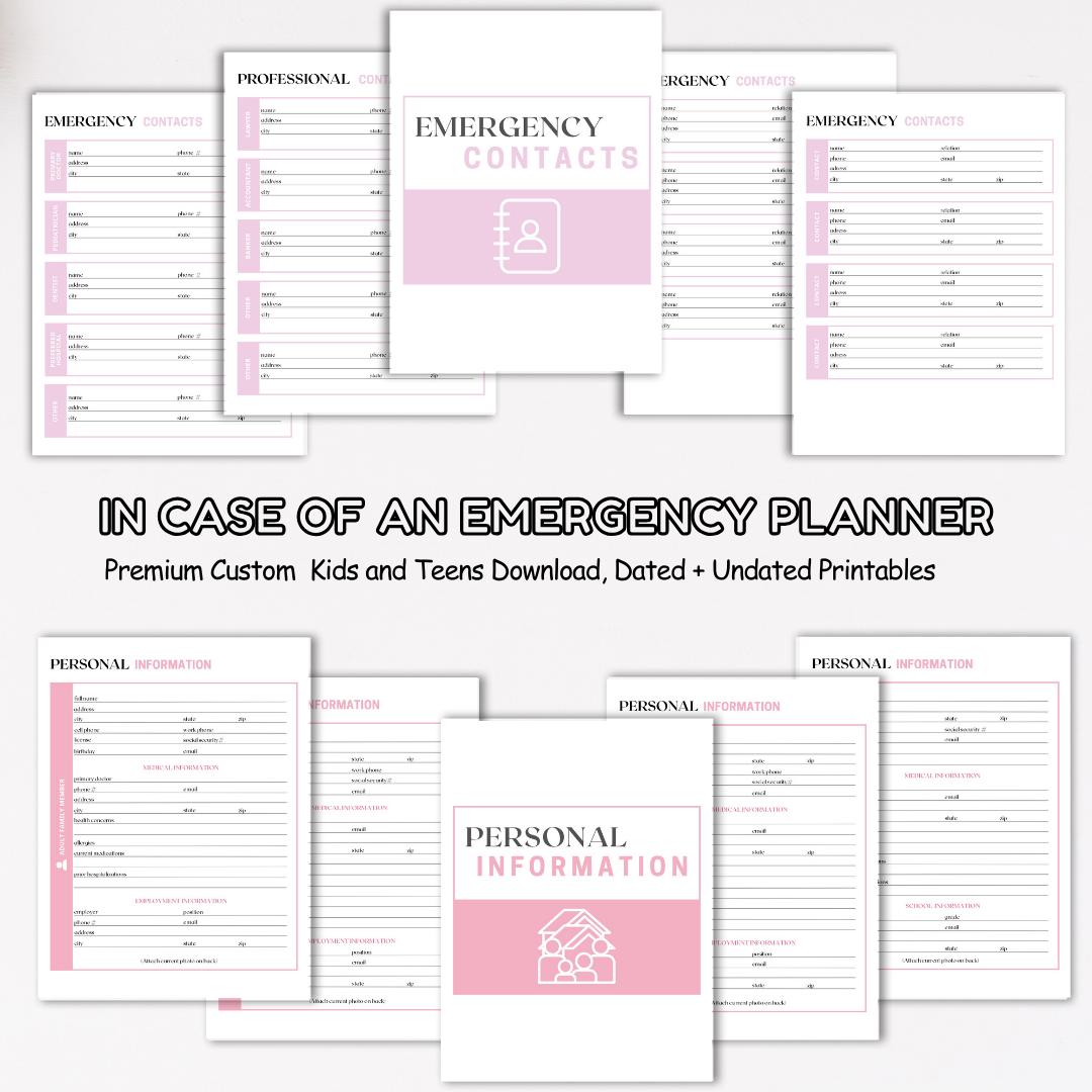 In Case of Emergency Binder, Family Preparedness Organizer, Emergency Kit Binder, Family Safety ...