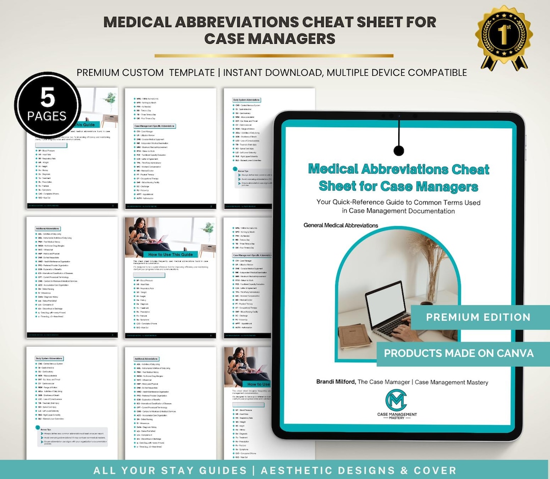 Medical Abbreviations Cheat Sheet, Case Managers Tool, Healthcare ...