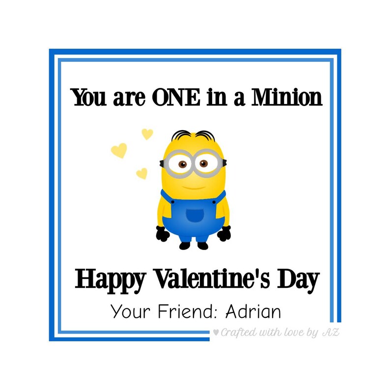 Printable Minion Valentine's Day Cards, Editable Tags (PDF, JPG) - Etsy