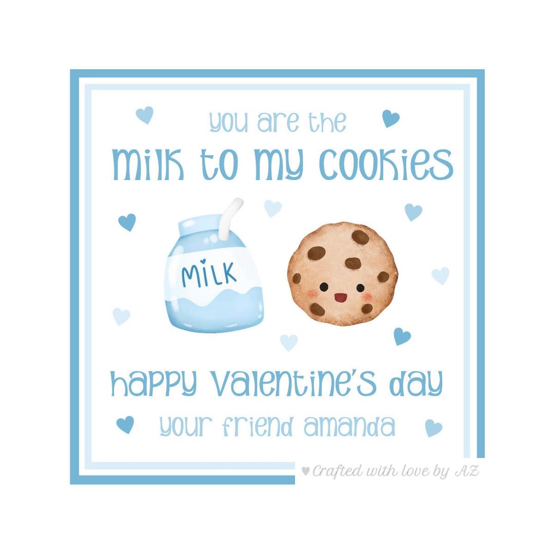 Printable Milk and Cookie Valentine Card, Editable Tags (PDF) - Etsy