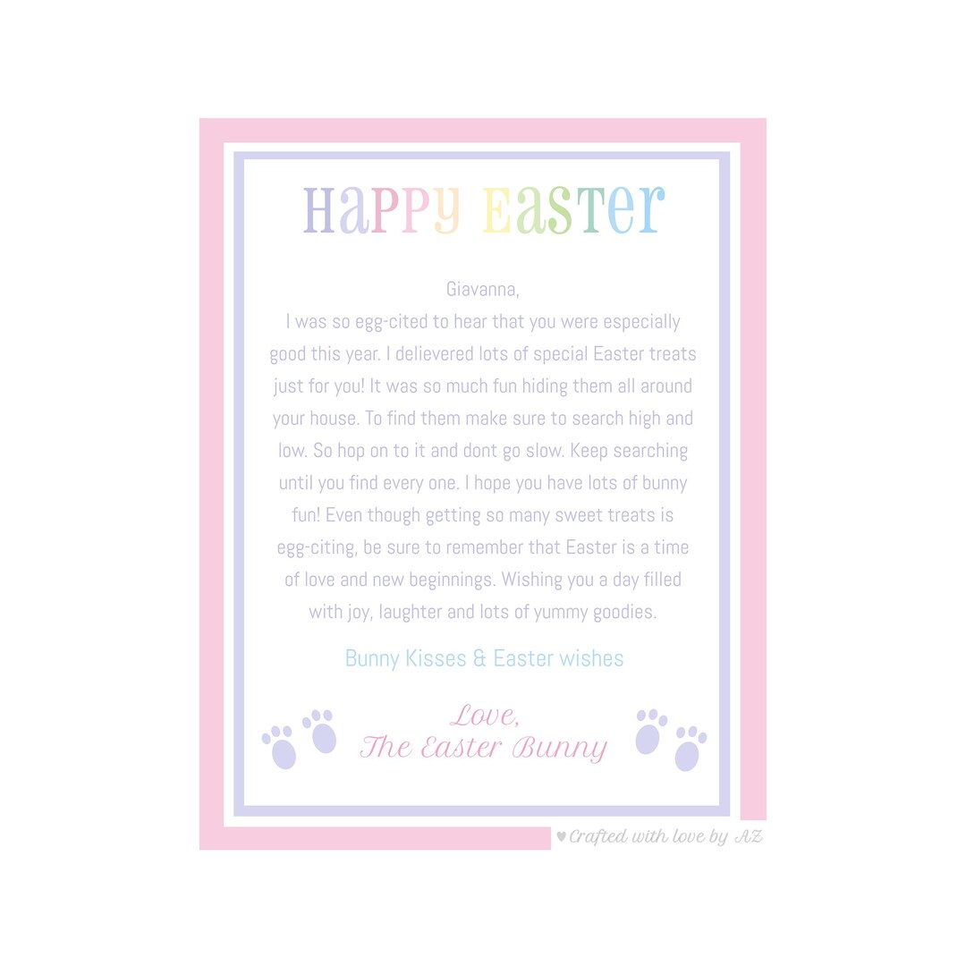 EDITABLE Easter Bunny Letter, Personalized Bunny Mail, Kids Easter ...