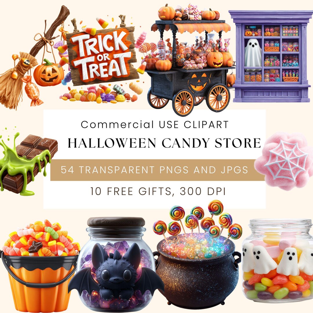 Halloween Candy Store Clipart | Cute Watercolor Candy Corn, Lollipops ...