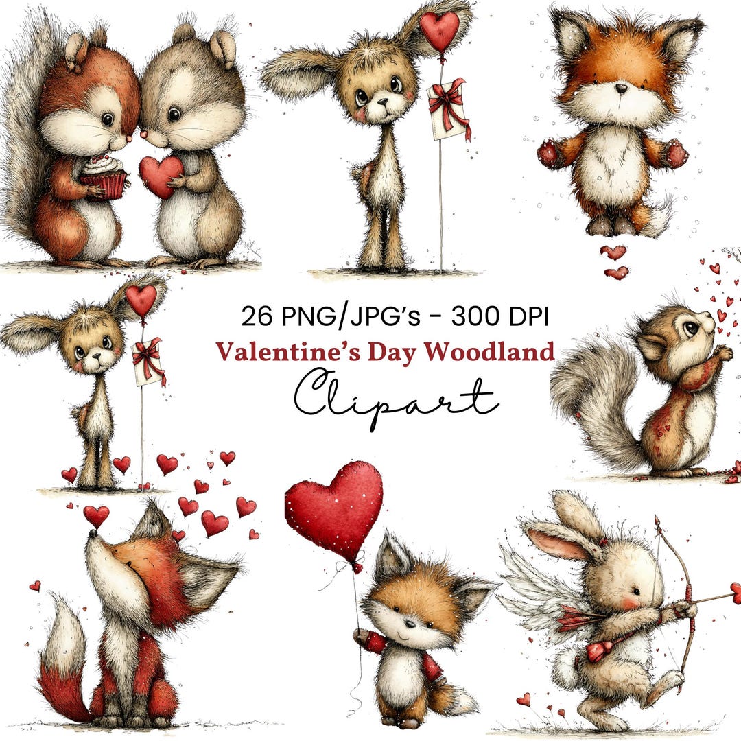 Valentine’s Day Woodland Animals Clipart: Whimsical Forest Love ...