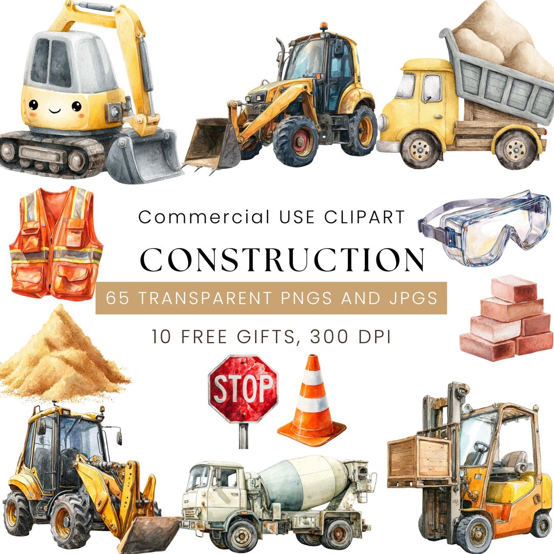 Watercolor Construction Clipart Bundle | Cute Dump Trucks, Excavators ...