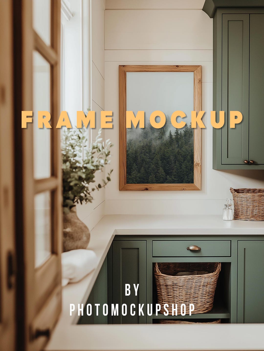 A4 Wooden Frame Mockup, Farmhouse Poster Mockups, Cottagecore Frame ...