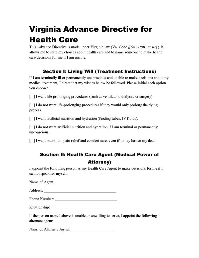 Virginia Will & Advance Directive Template Bundle - Last Will, Self ...