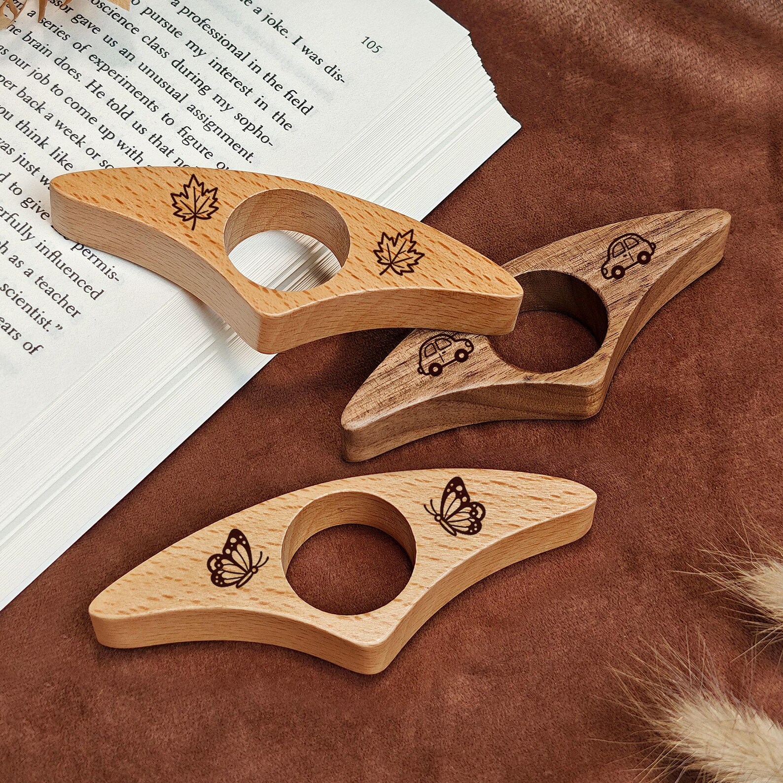 Personalized Wooden Book Page Holder - Custom Name Thumb Clip - Gift ...