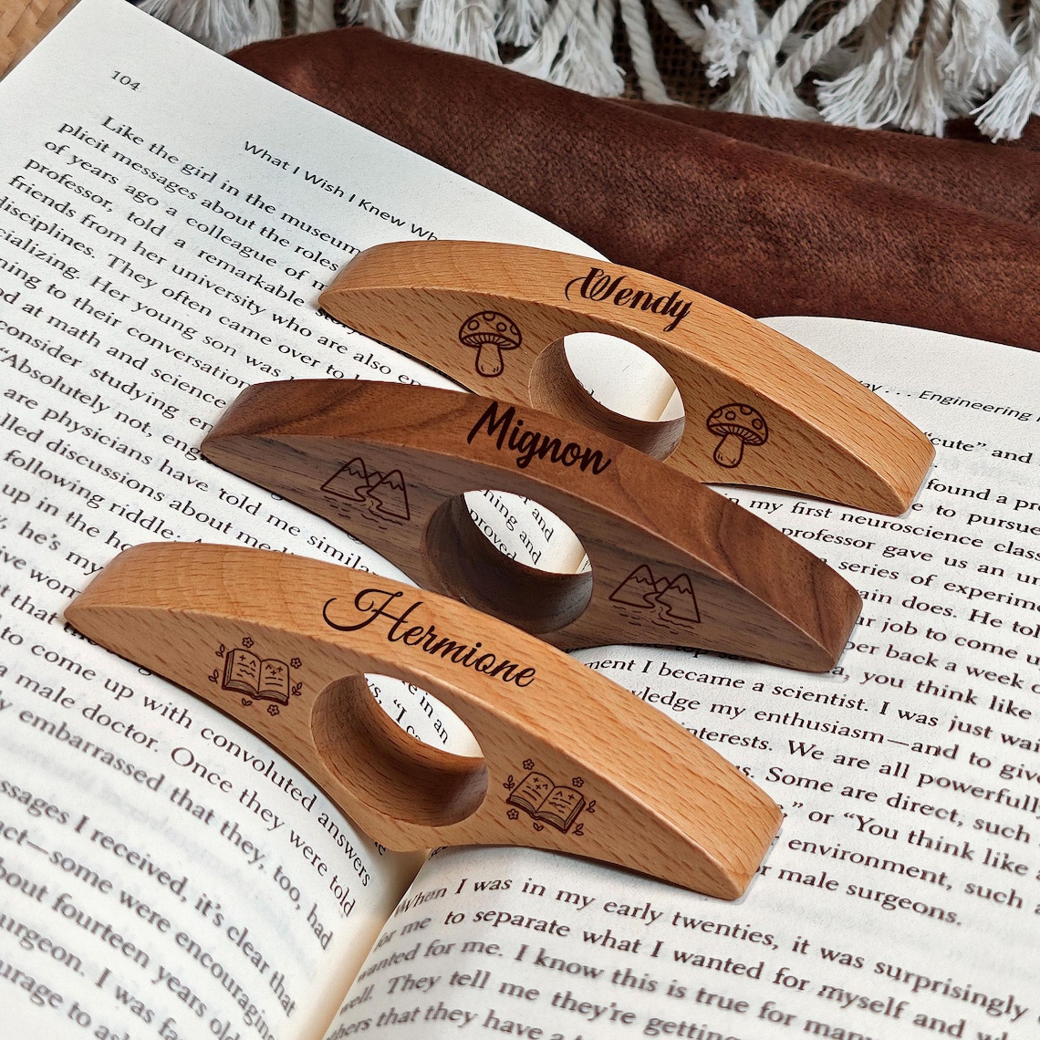 Personalized Wooden Book Page Holder - Custom Name Thumb Clip - Gift ...