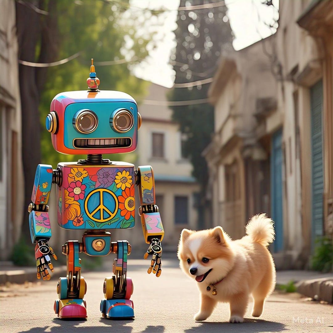 1000 ROBOT Designs A Hippie Robot Walking a Dog Down an Empty Street ...