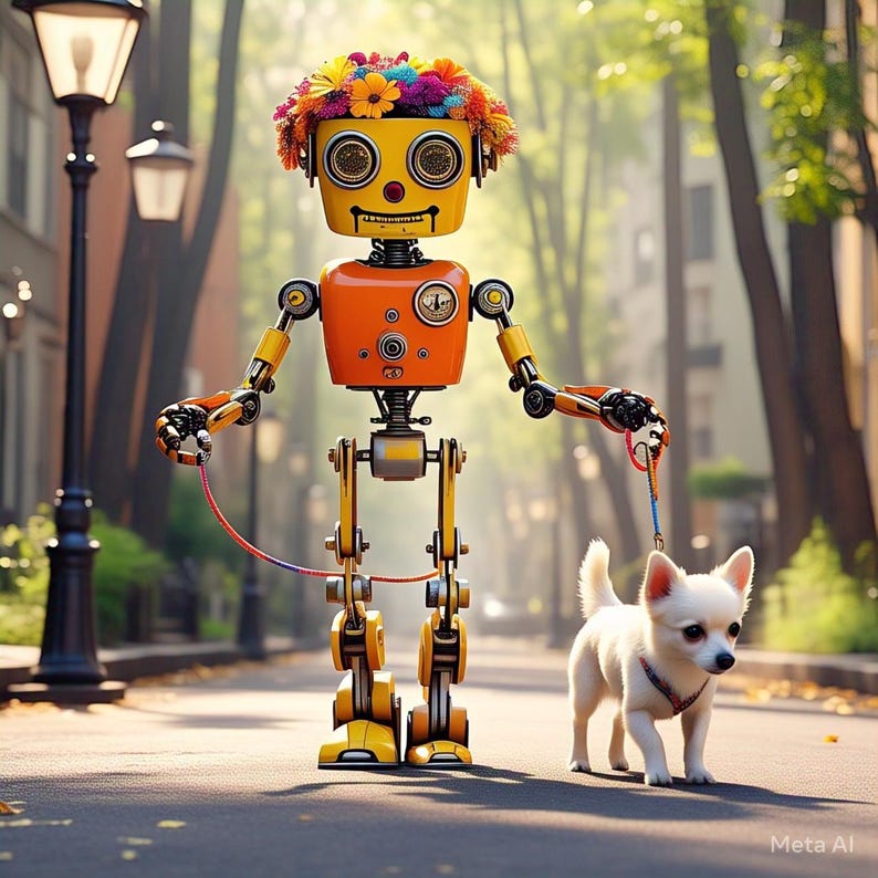 1000 ROBOT Designs A Hippie Robot Walking a Dog Down an Empty Street ...