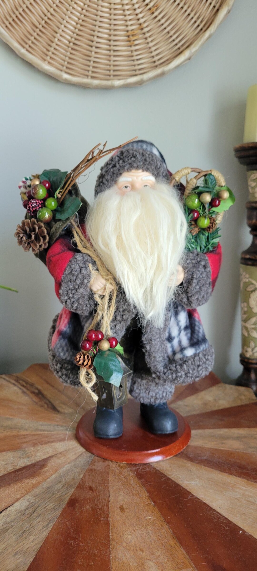 Whimsical RARE Vintage Old World Santa Figurine in Plaid Cloak on ...
