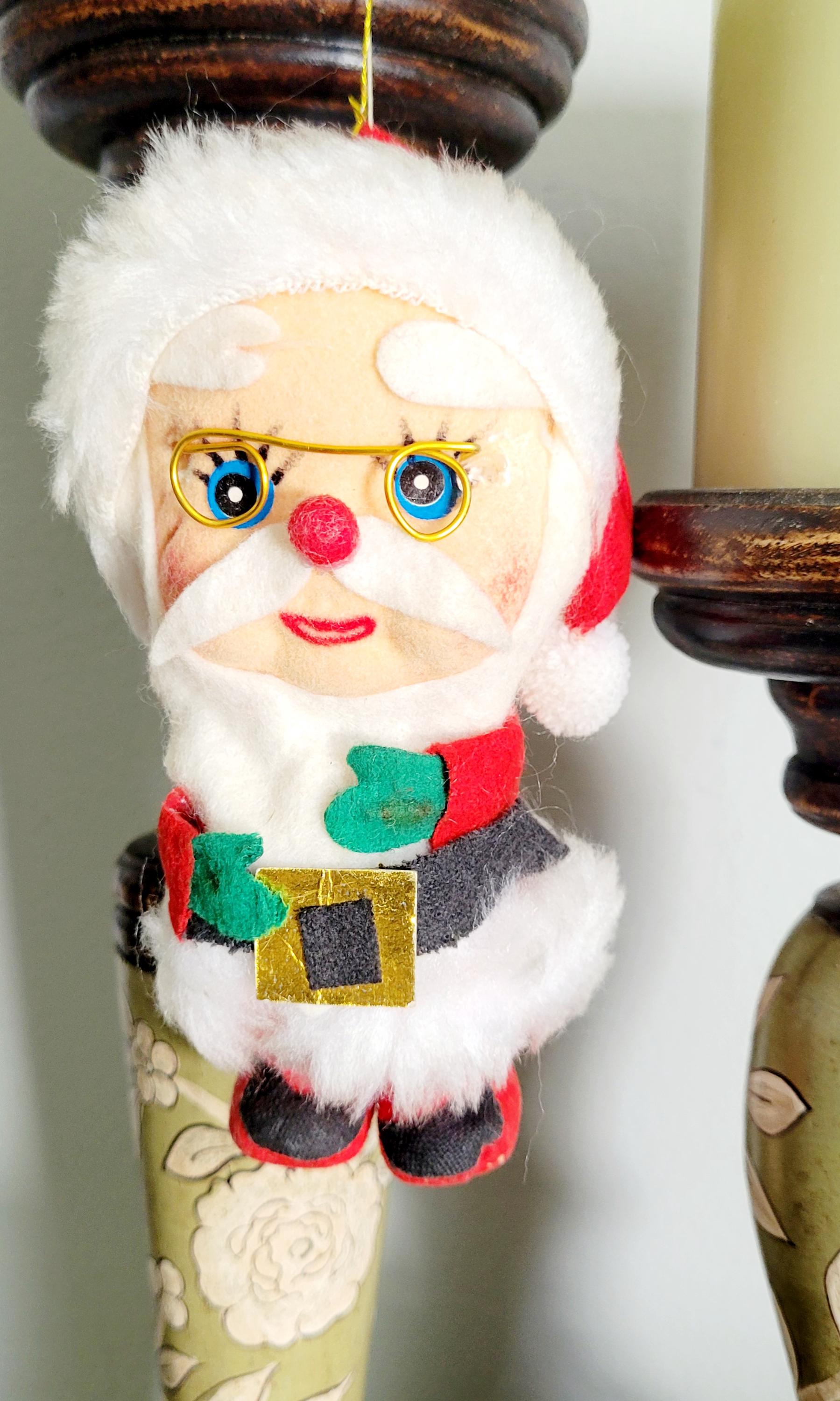 Rare Whimsical Vintage Kitsch Santa Christmas Ornament Kitschy Flocked ...