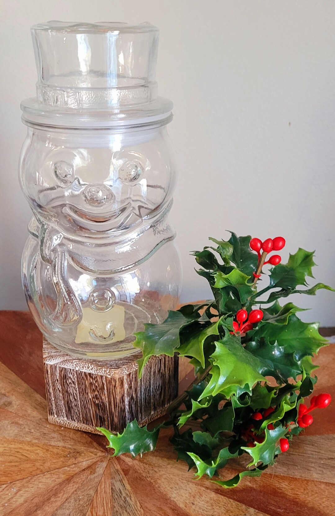 Vintage Clear Libbey Snowman Jar, Retro, Candy Container, Hoilday Decor ...