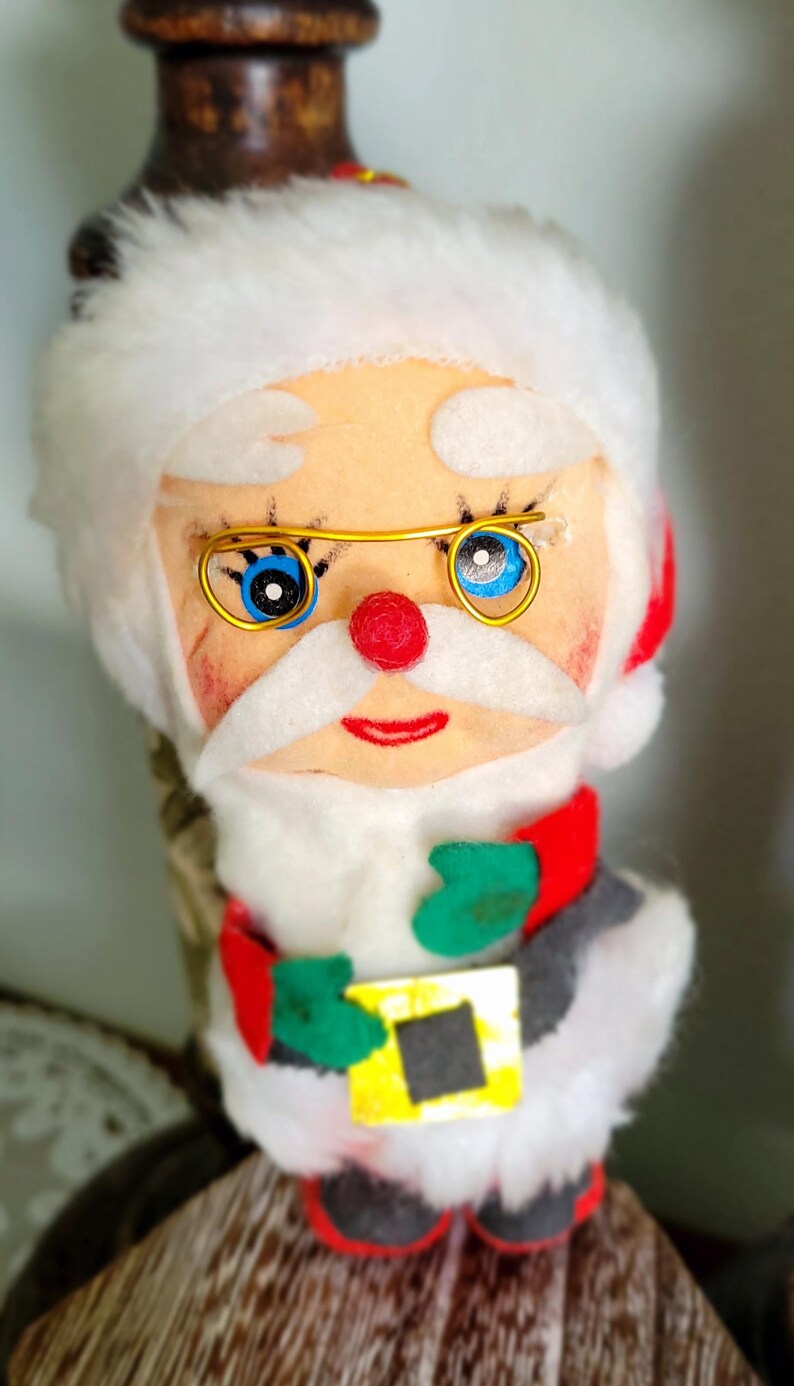 Rare Whimsical Vintage Kitsch Santa Christmas Ornament Kitschy Flocked ...