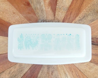 Vintage PYREX Amish Butterprint Butter Dish Turquoise on Whitemilk ...