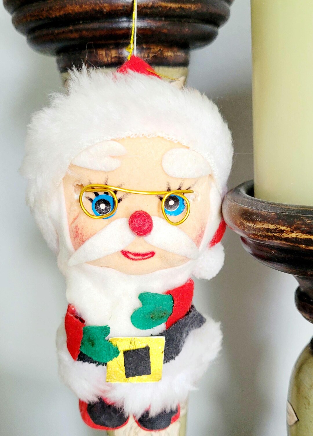 Rare Whimsical Vintage Kitsch Santa Christmas Ornament Kitschy Flocked ...