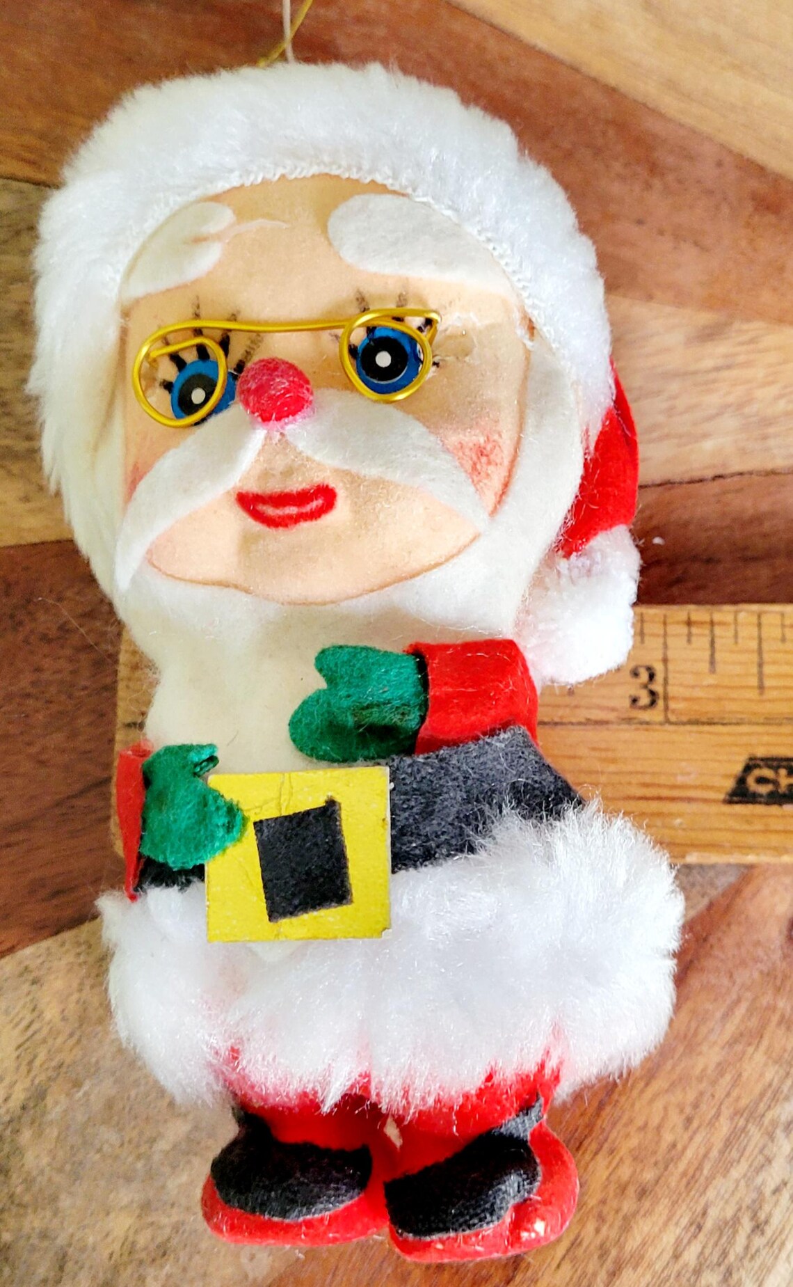 Rare Whimsical Vintage Kitsch Santa Christmas Ornament Kitschy Flocked ...