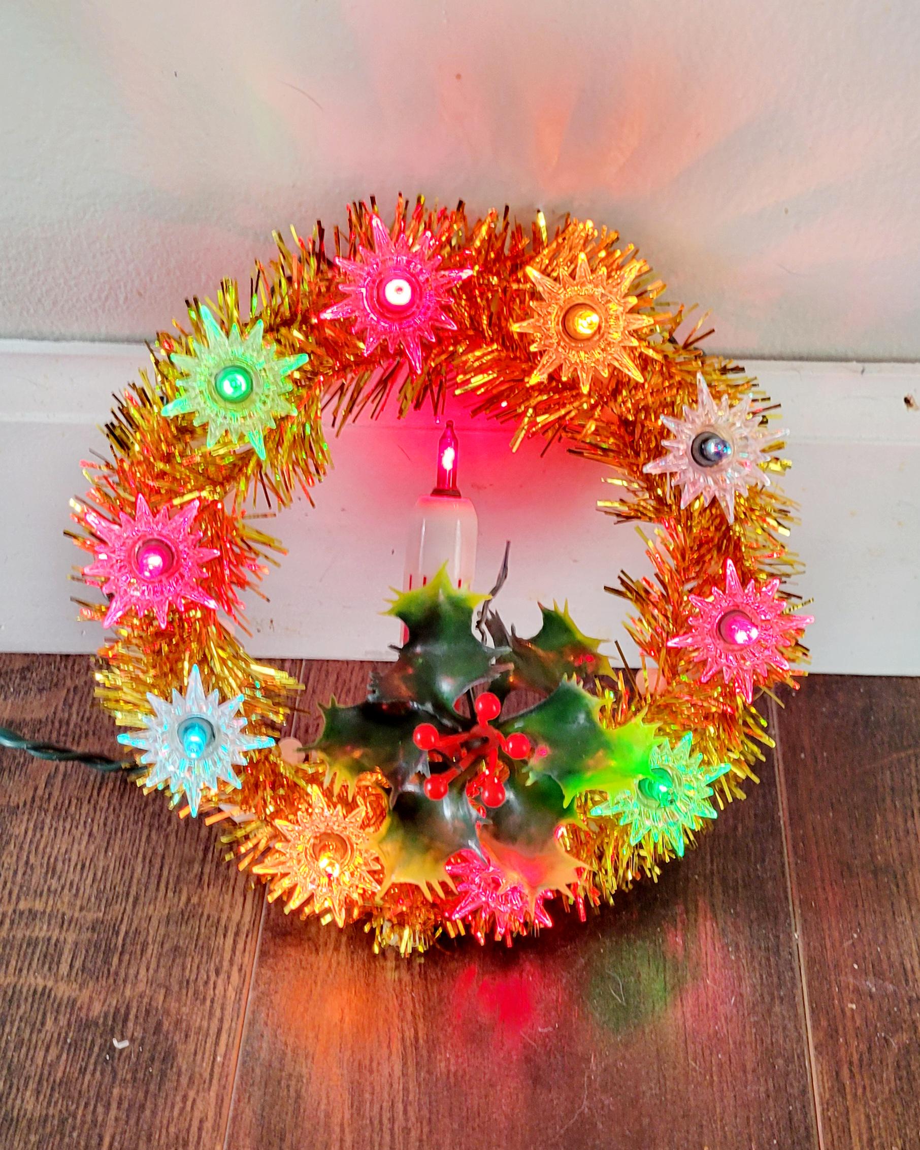 Vintage Gold Tinsel 7 Inch Light up Wreath Tree Topper Holiday Decor - Etsy