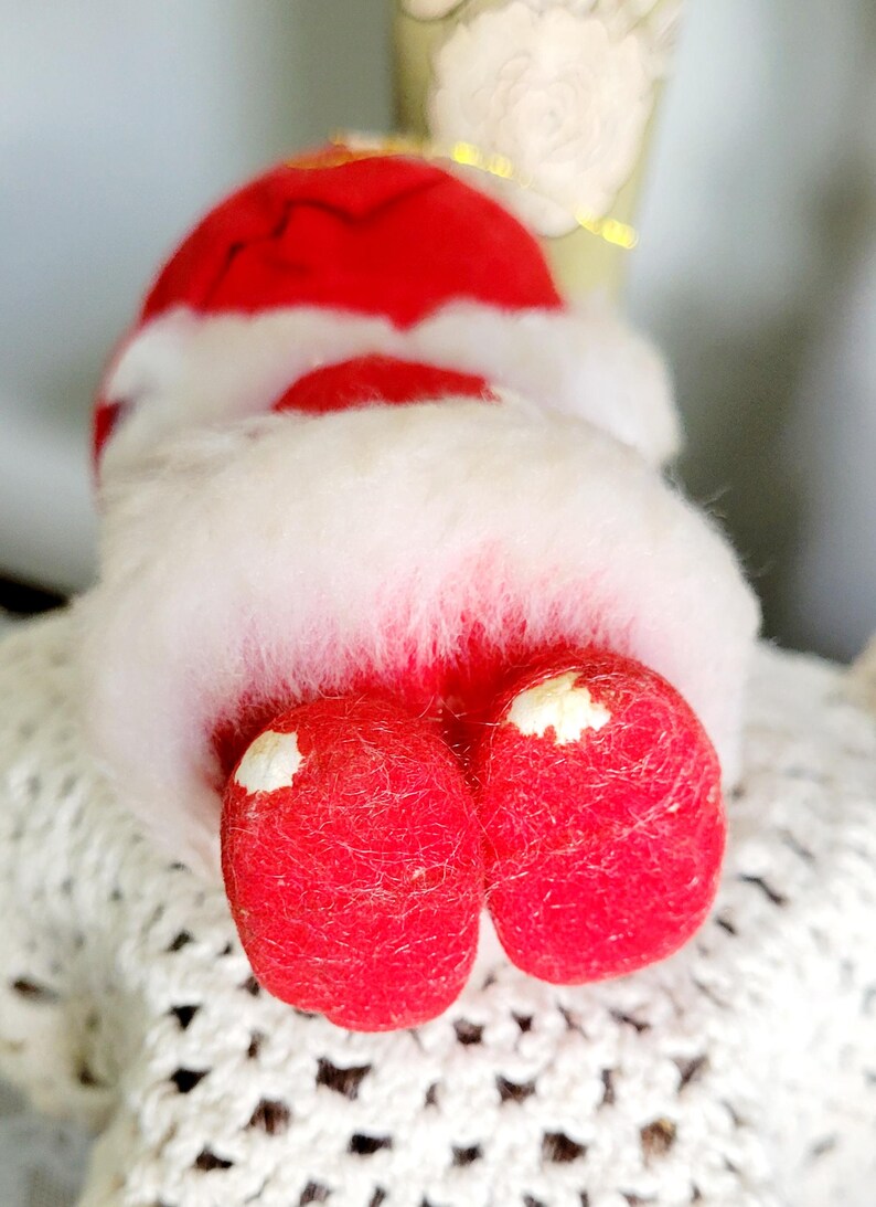Rare Whimsical Vintage Kitsch Santa Christmas Ornament Kitschy Flocked ...
