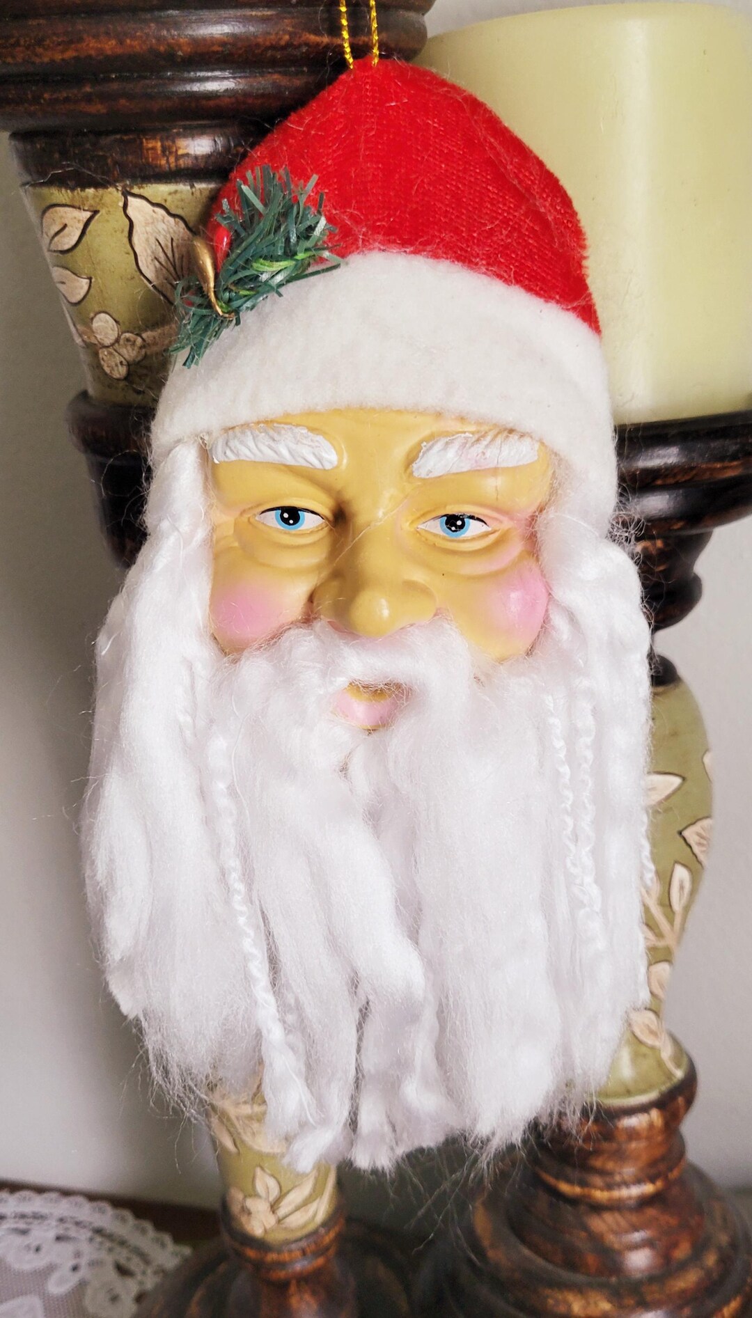 Vintage Old World Santa Face Head W/ Hat and Beard Christmas Holiday ...