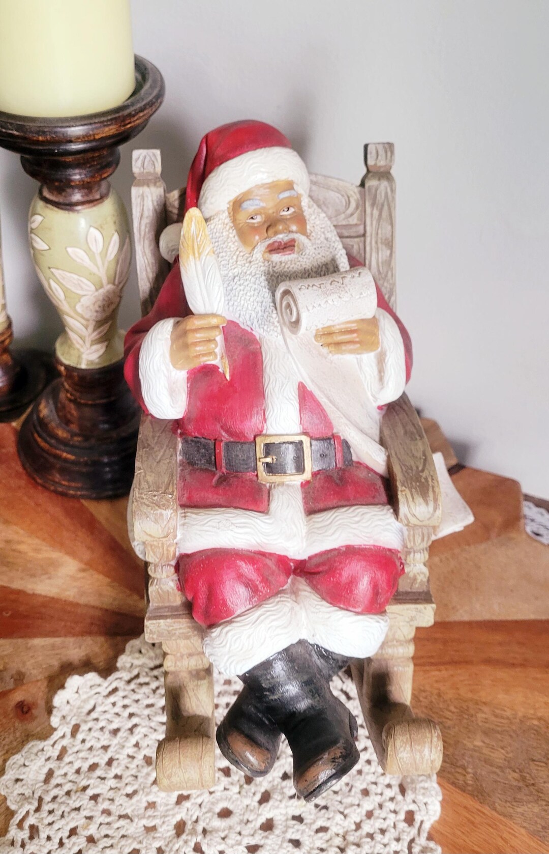 RARE Vintage Black Santa in Rocking Chair Wirh Quill and List Whimsical ...