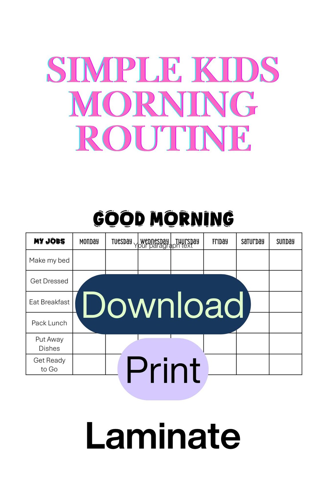 Simple Morning Chore Chart for Kids (add Stickers, ADHD, Autism, OCD ...