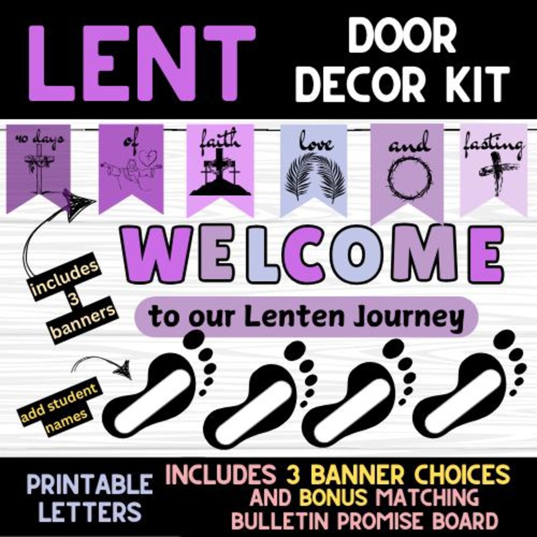 Lent Classroom Door Bulletin Board Decor Kit | Prayer Cards | Lenten ...