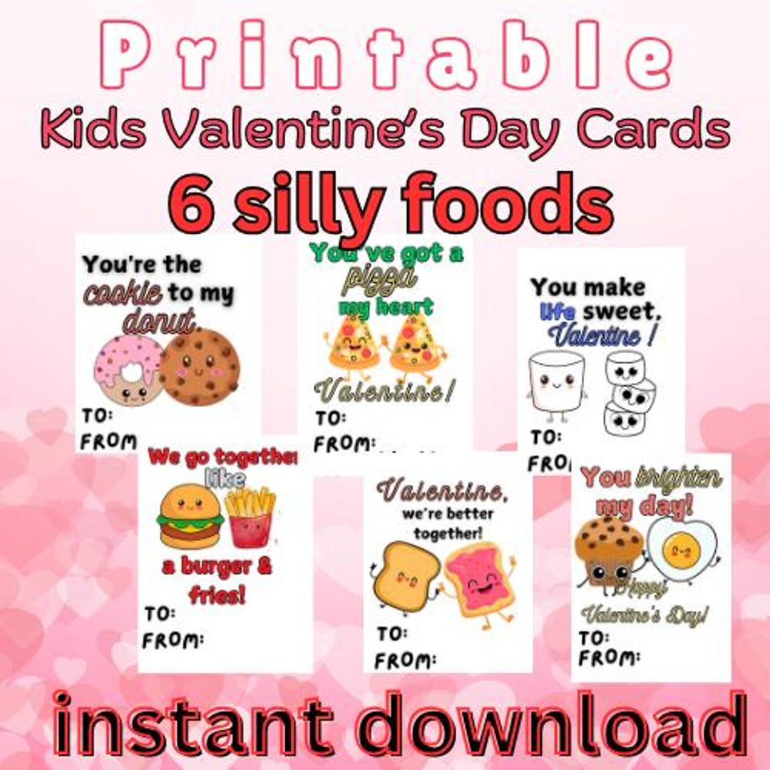 Cute Junk Food Valentines Printable Classroom, Homeschool Digital ...