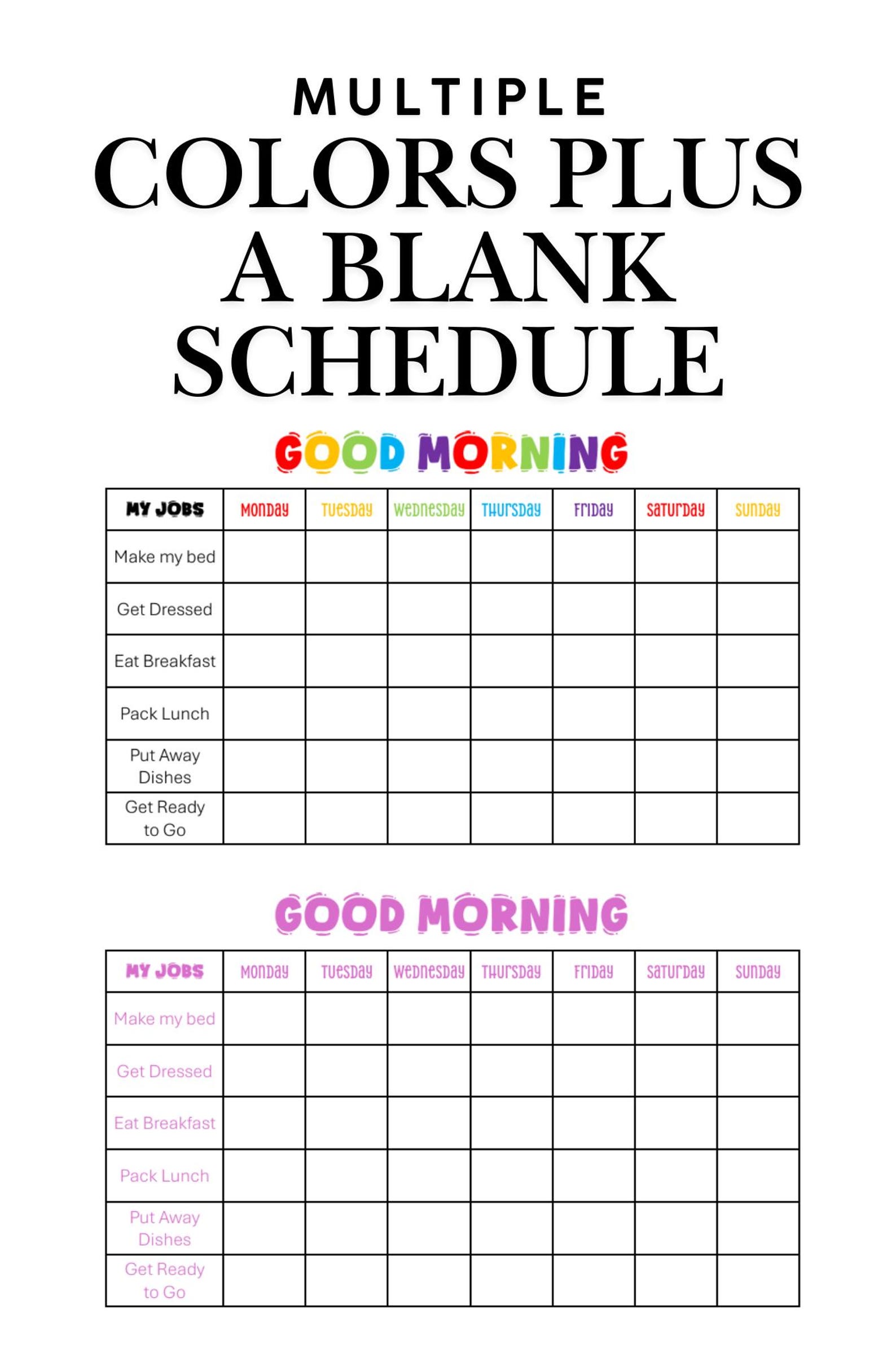 Simple Morning Chore Chart for Kids (add Stickers, ADHD, Autism, OCD ...