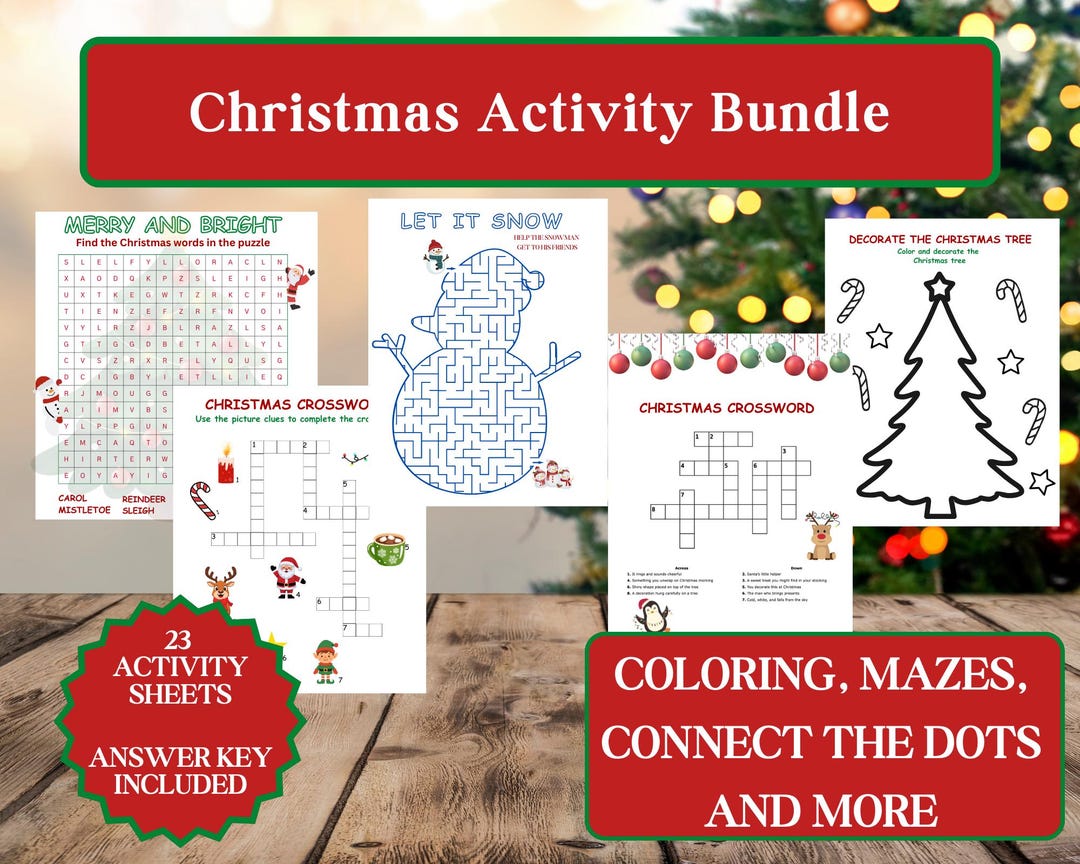 Christmas Kids Activity Bundle Printable | Coloring Pages, Word ...