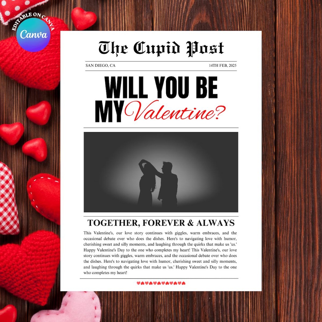 Valentines Day Newspaper Template Canva, Editable Valentine Newspaper ...