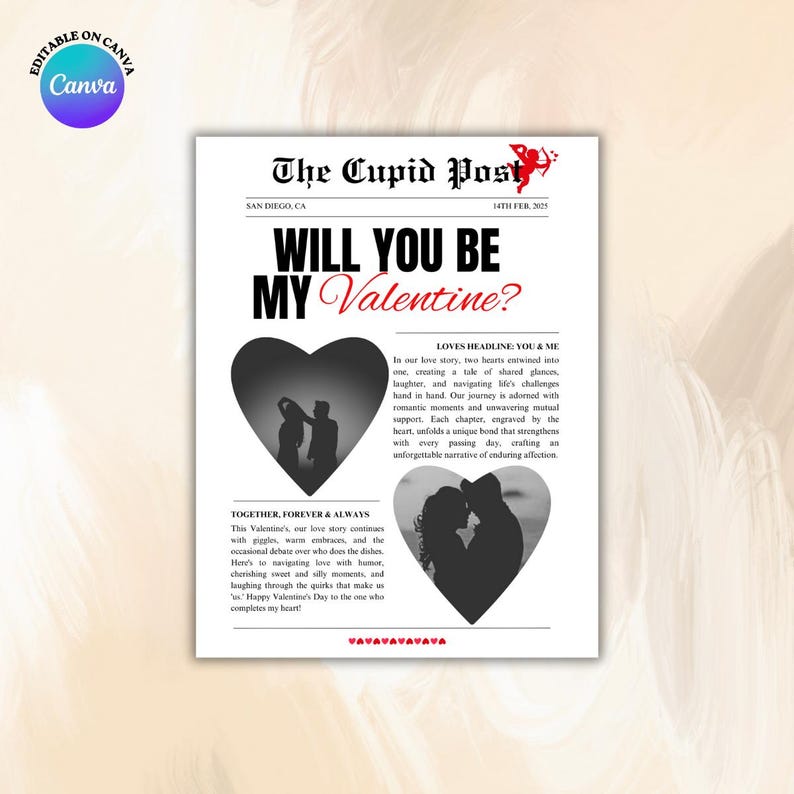 Valentine's Day Newspaper Template, Cupid Post (canva Editable) - Etsy