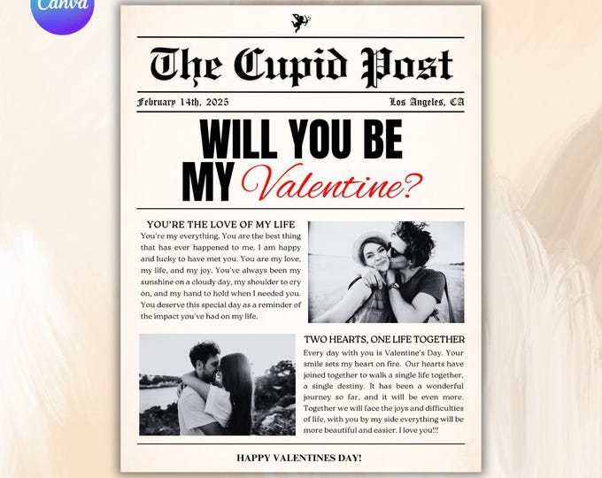 Valentines Day Newspaper Template Canva, Editable Valentine Newspaper ...