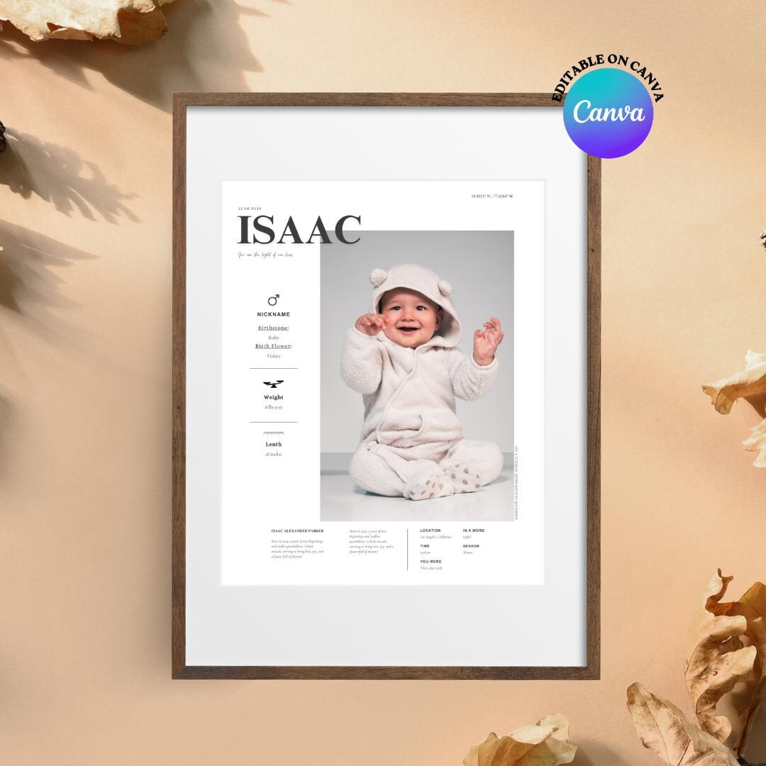Personalized Baby Birth Stats Sign | Newborn Nursery Decor (digital or ...