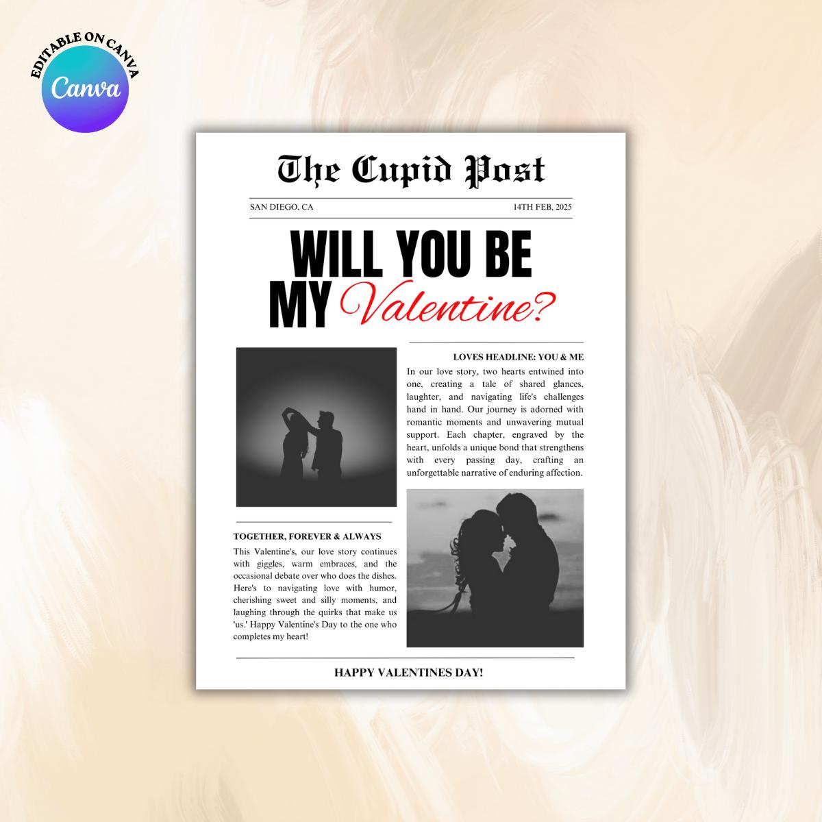 Valentine's Day Newspaper Template, Editable Cupid Post (canva) - Etsy