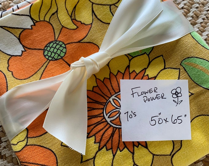 70s FLOWER POWER Vintage COTTON Fabric 50x65 Table Cloth - Etsy