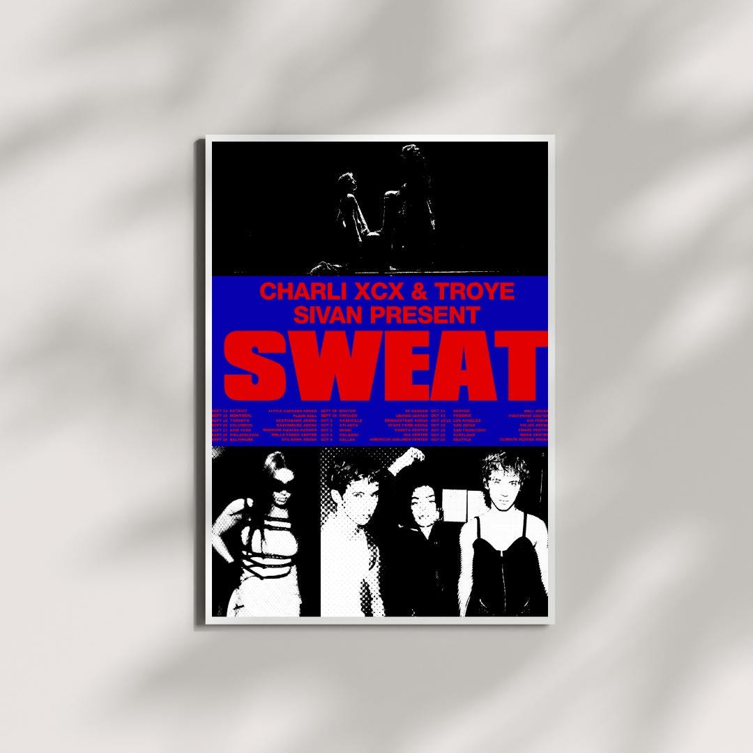 Sweat Tour Poster, Charli XCX, Troye Sivan, Sweat Tour, Charli XCX Gift ...
