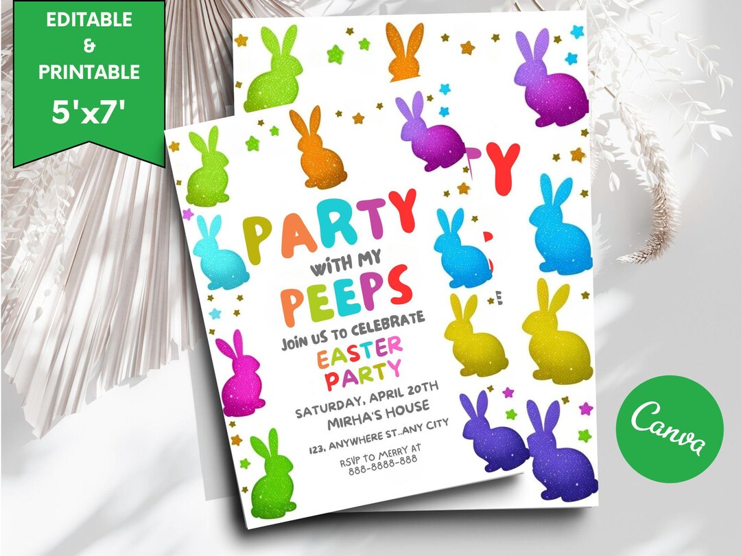 Editable Party With My Peeps Invitation Template, Peeps Bunny Invite ...