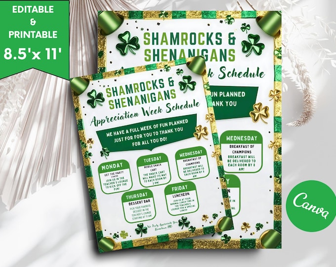 Editable St Patrick's Day Spirit Week Flyer, March Spirit Week Template ...