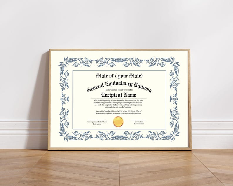 GED Diploma Certificate With Seal, Canva Template, Certificate ...