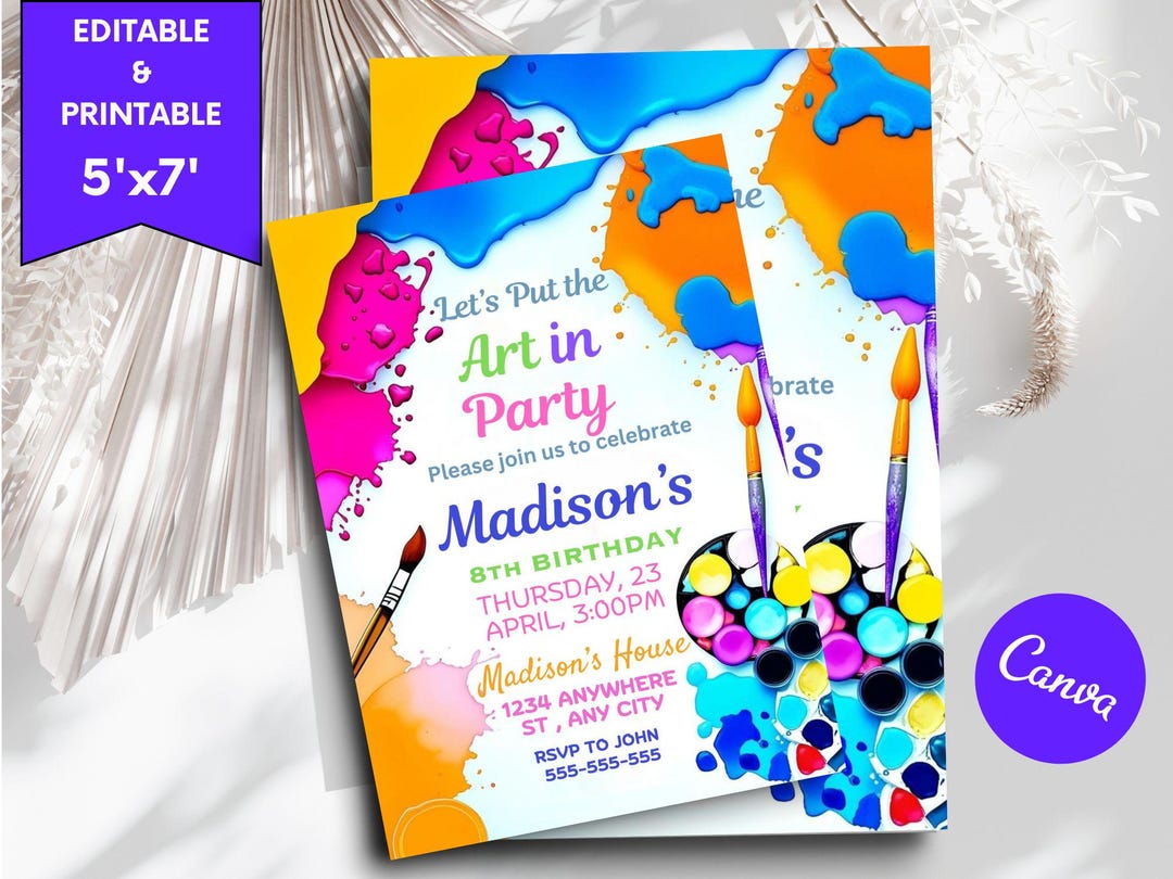 Painting Birthday Invitation, Let’s Paint and Celebrate Invitation, Art ...