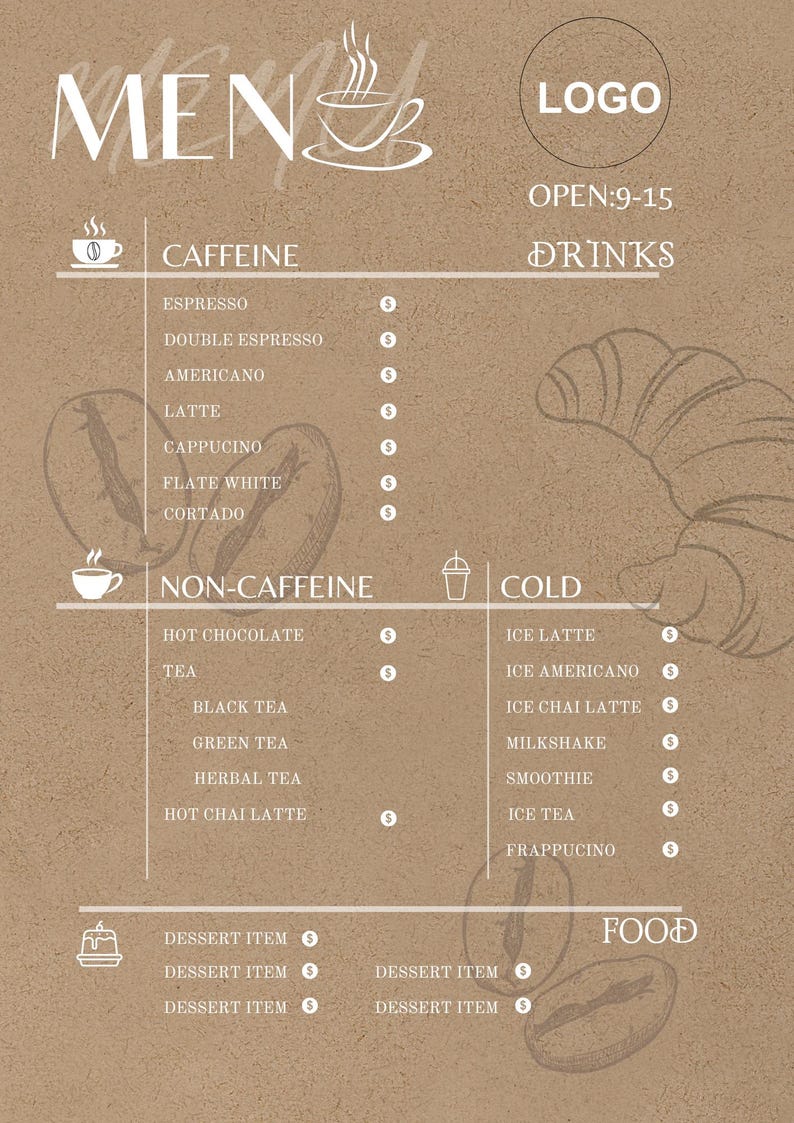 Cafe Menu Template for Those Starting Their Cafe Business - Etsy