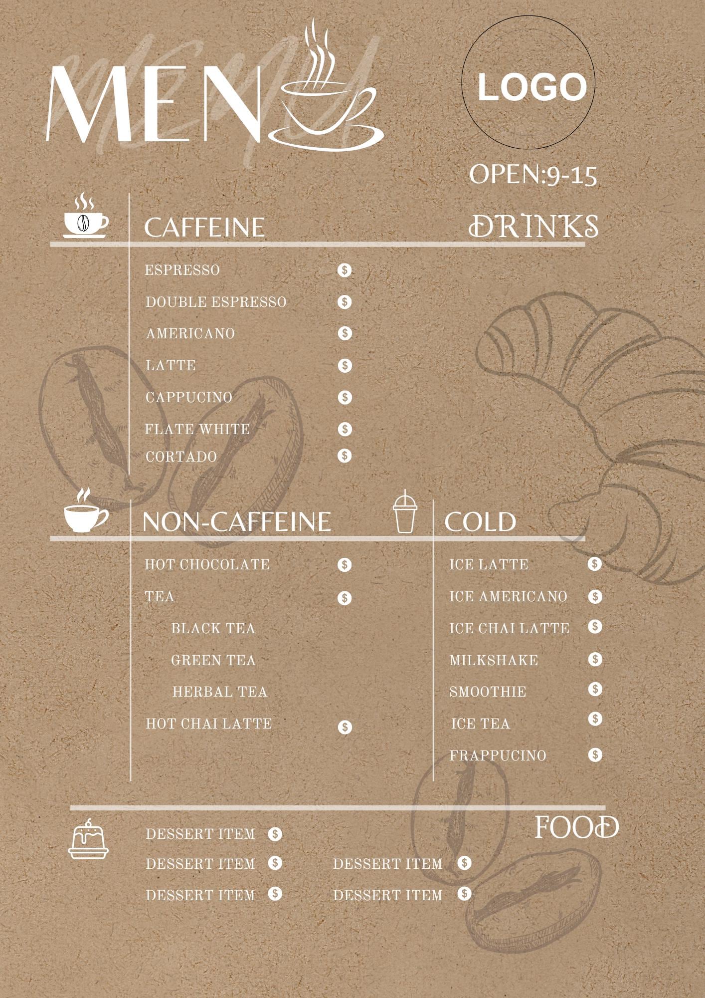 Cafe Menu Template for Those Starting Their Cafe Business - Etsy