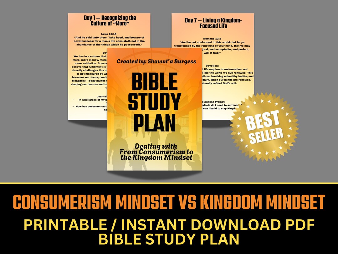 Bible Study Plan - Consumerism Mindset Vs Kingdom Mindset - Etsy
