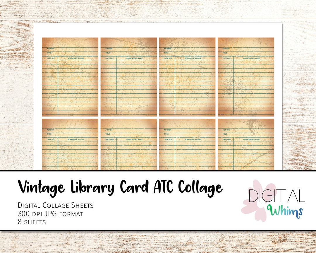 Vintage Library Check Out Cards Digital ATC Collage Sheets Printable ...