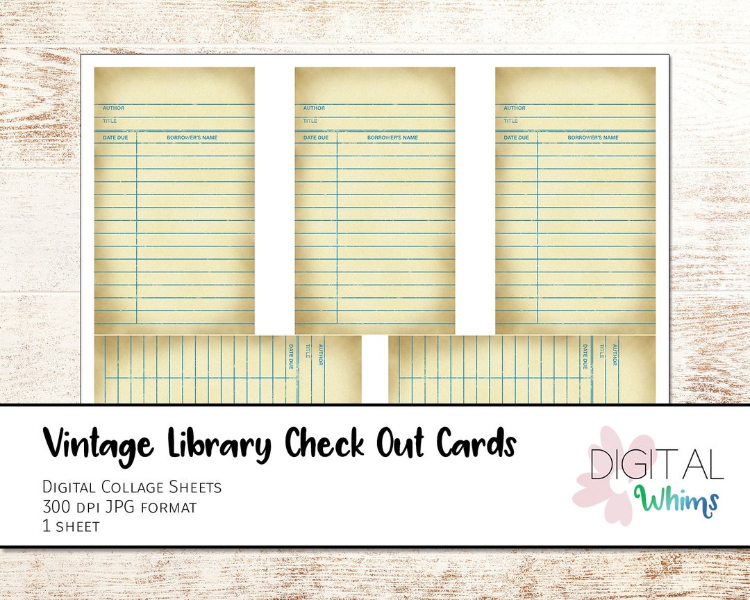 Vintage Library Check Out Cards Digital Collage Sheets Printable Clip ...