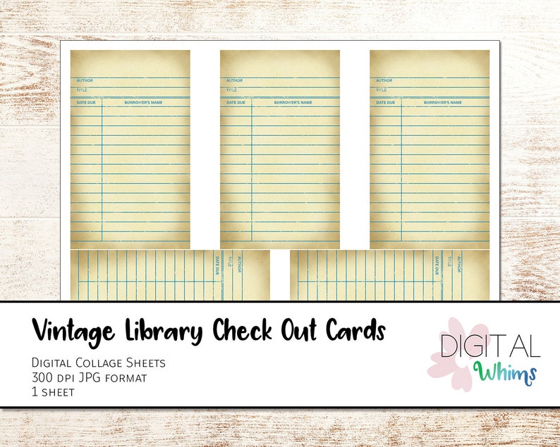 Vintage Library Check Out Cards Digital Collage Sheets - Etsy