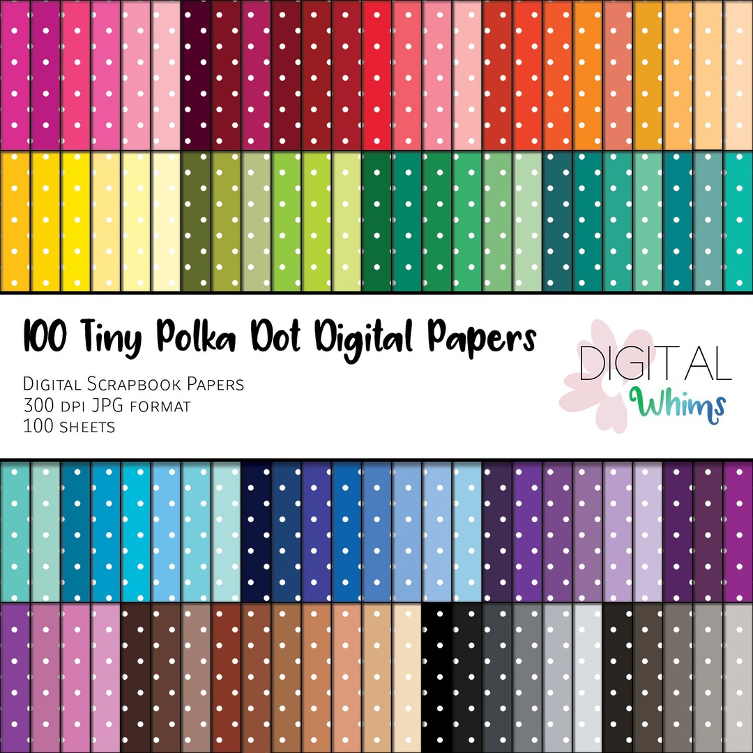 100 Tiny Polka Dots Digital Paper Pack, 100 Printable Digital Scrapbook ...
