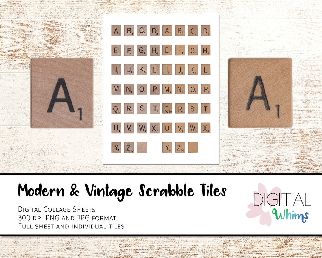 Scrabble Tiles Digital Collage Sheet Modern and Vintage Printable Clip ...