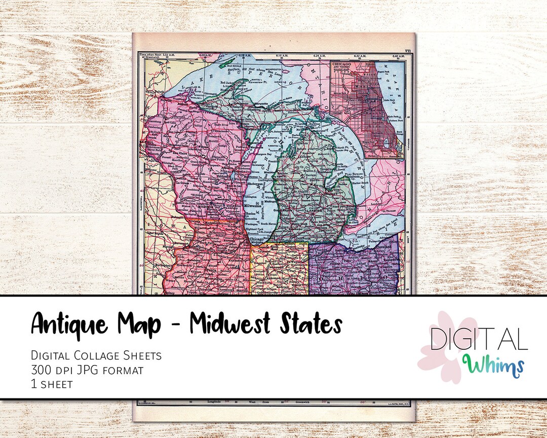 Antique Map Digital Collage Sheets Midwest States Copyright-free Maps ...